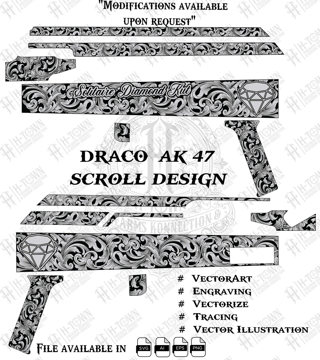 Draco AK47 Scroll Engraving Design: Laser Ready Vector (digital ...