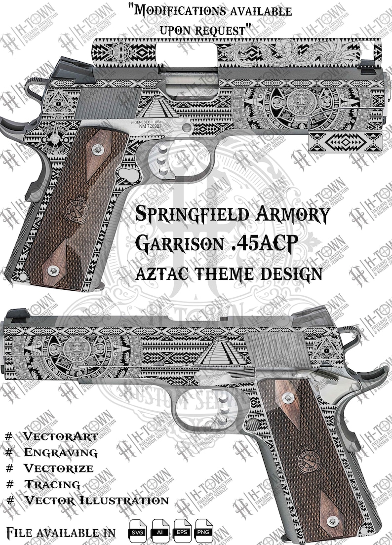 Springfield Garrison .45ACP Aztec Laser Engraving Design | Pistol ...