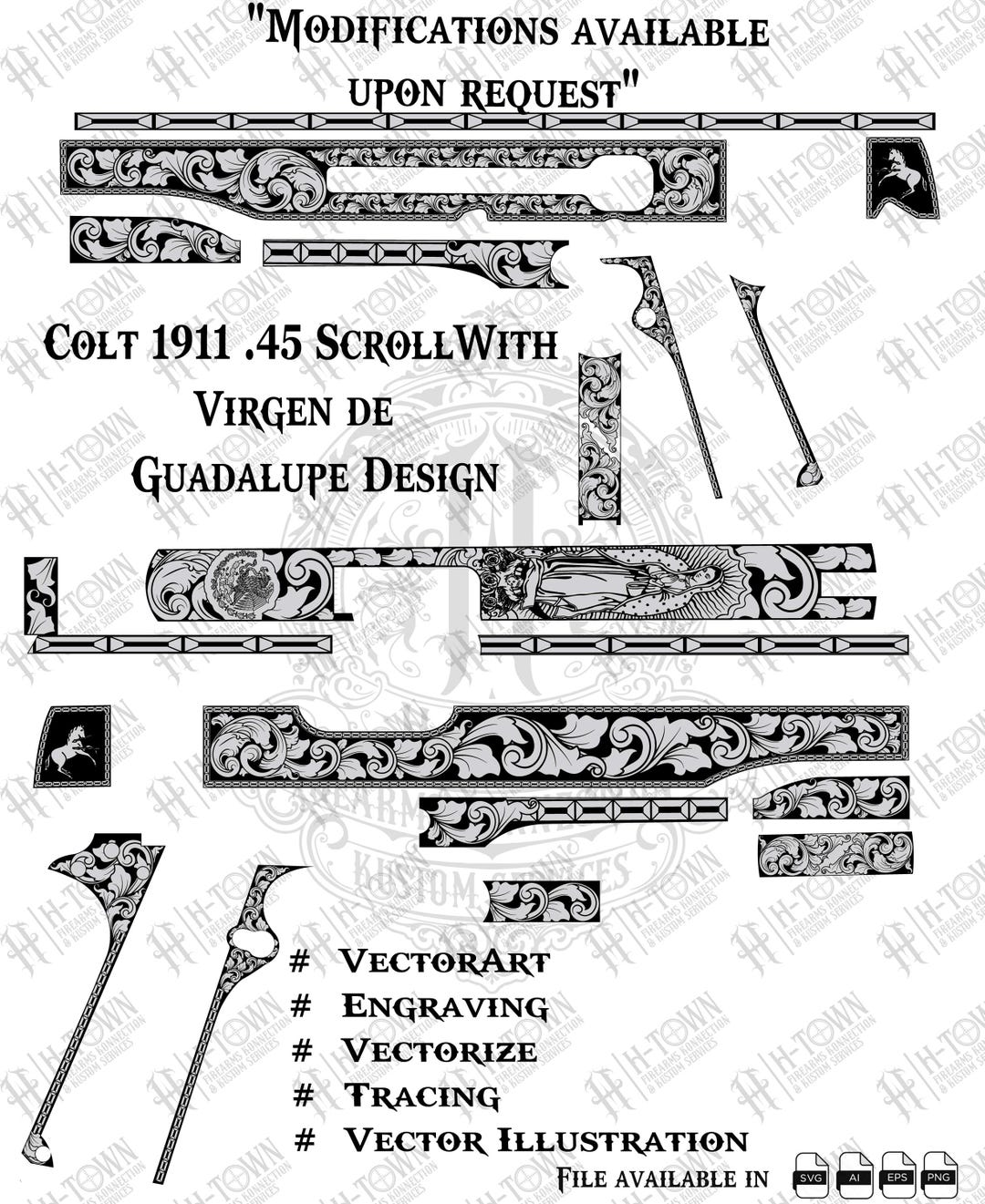 Colt 1911 .45 Scroll Engraving Vector Design: Virgen De Guadalupe ...