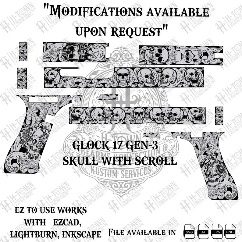 Glock 17 Gen 3 Skull & Scroll Engraving Vector (digital File) - Etsy
