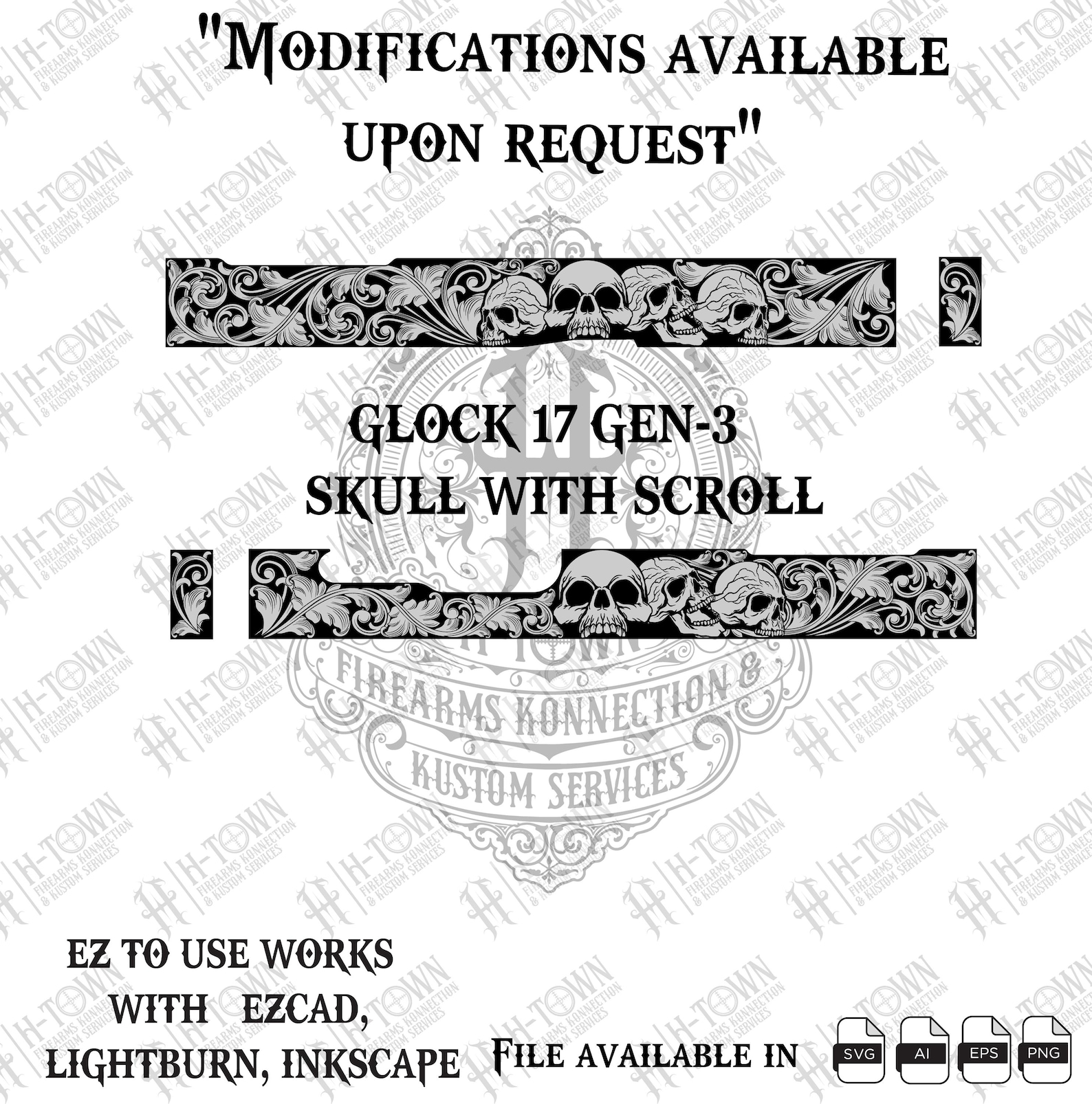 Glock 17 Gen-3 Slide Engraving Design – Skull & Scroll (digital File ...