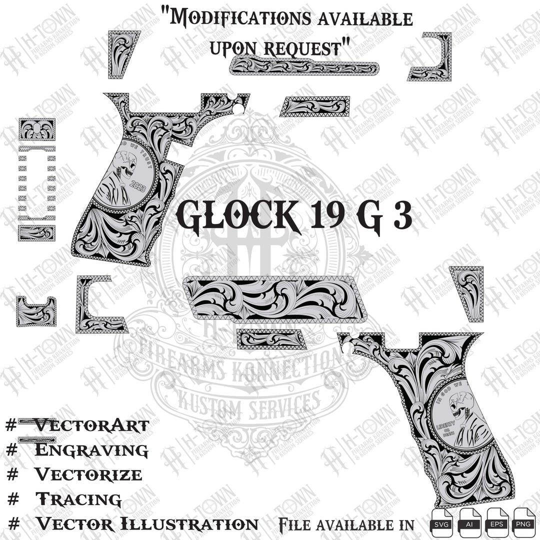 Glock 19 Gen 3 Engraving Scroll With Skull Vector (digital File) - Etsy