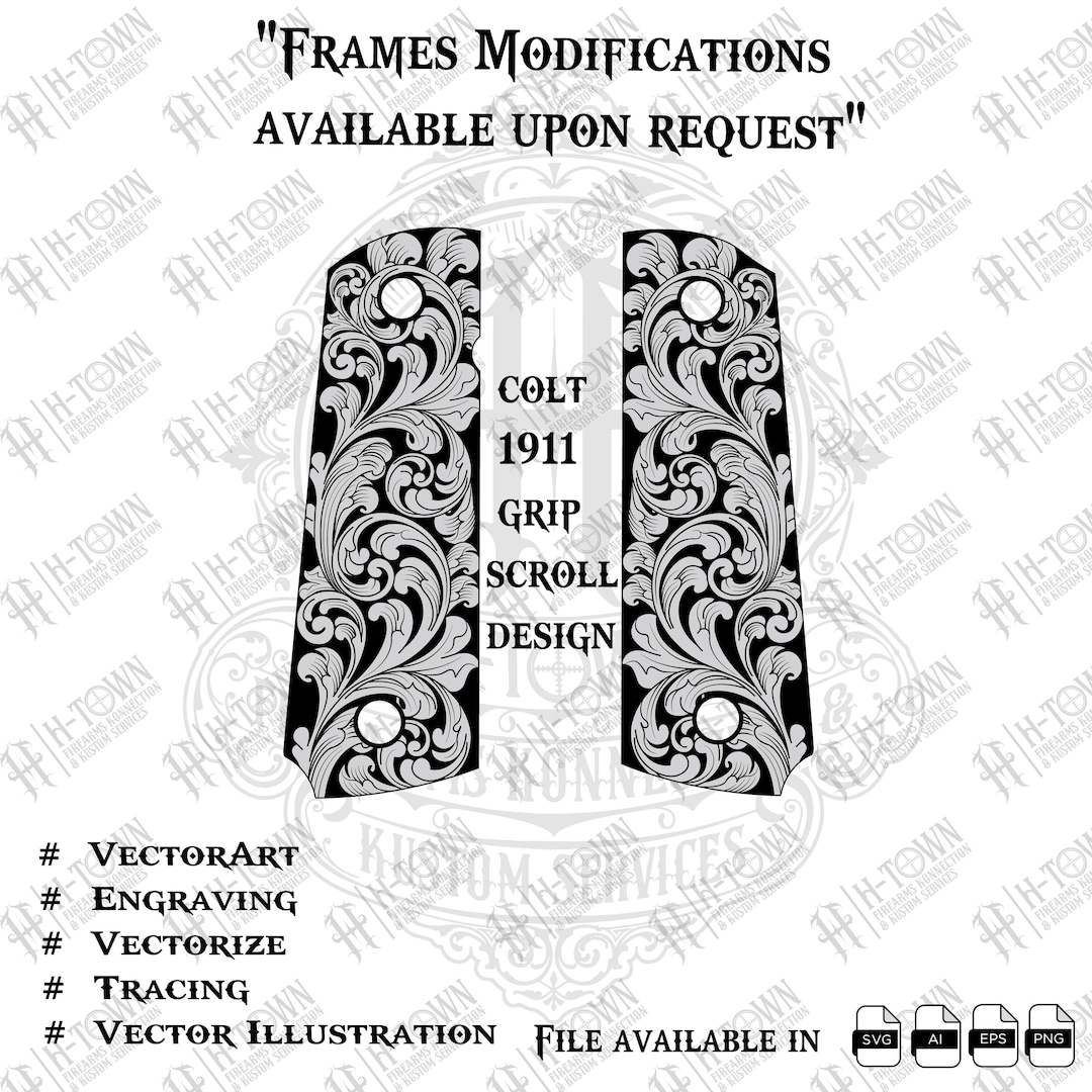 Colt 1911 Grip Scroll Engraving Design: Laser-ready Vector (digital ...