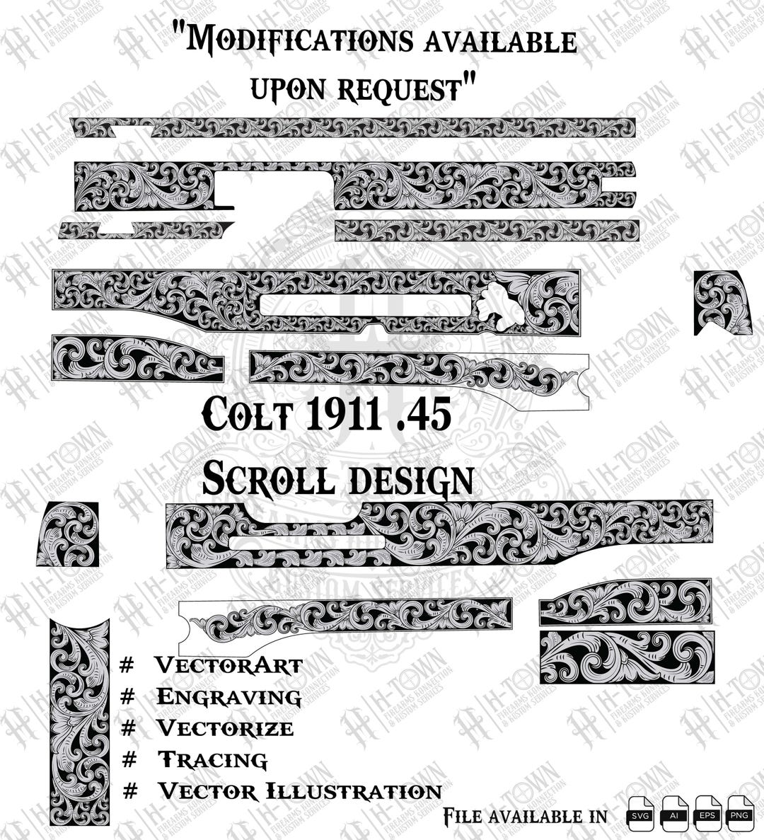 Colt 1911 .45 Scroll Engraving Vector Design | Laser Ready (svg, Png ...