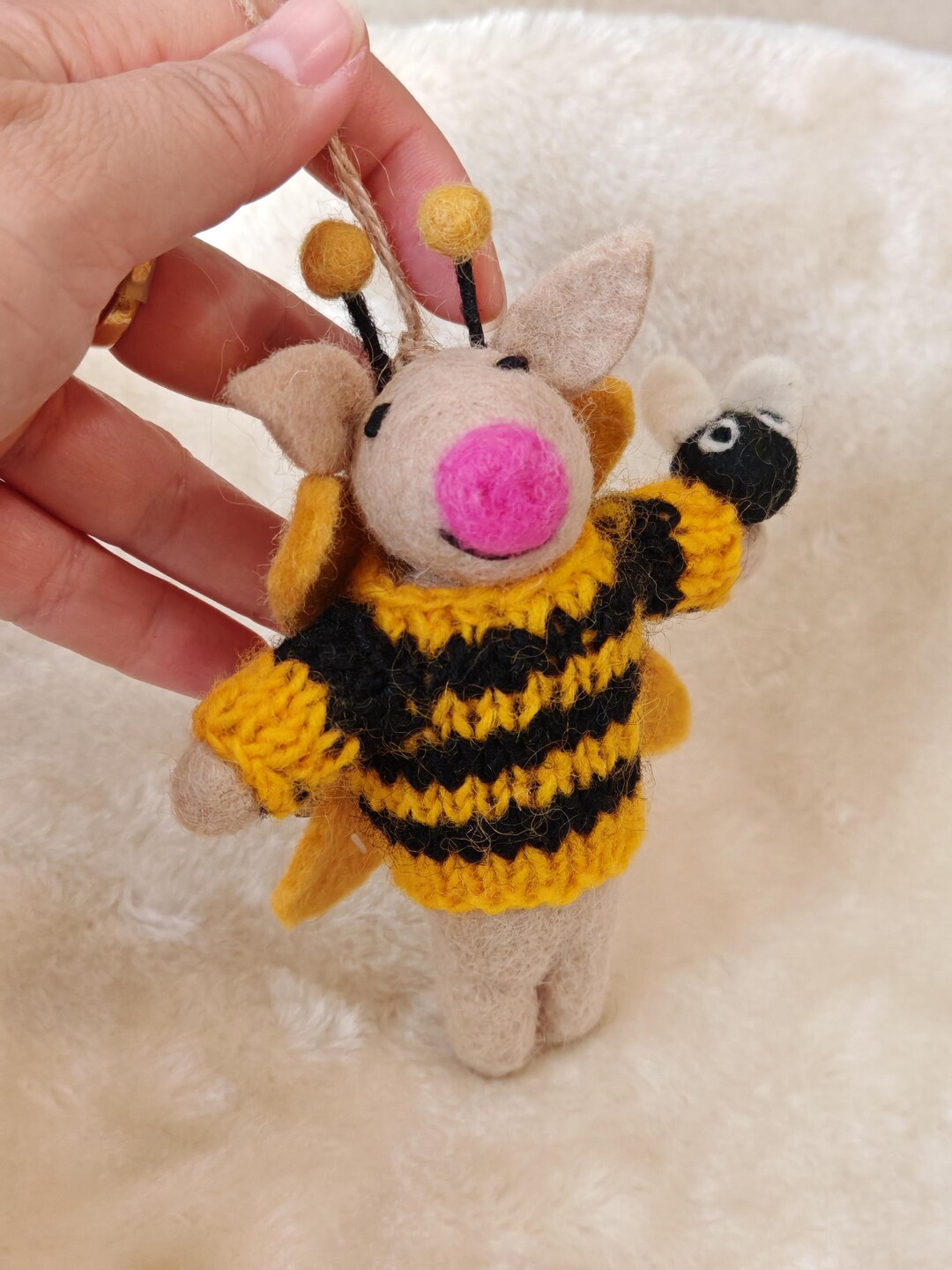 Handmade Wool Felt Pig in Bee Costume - Etsy