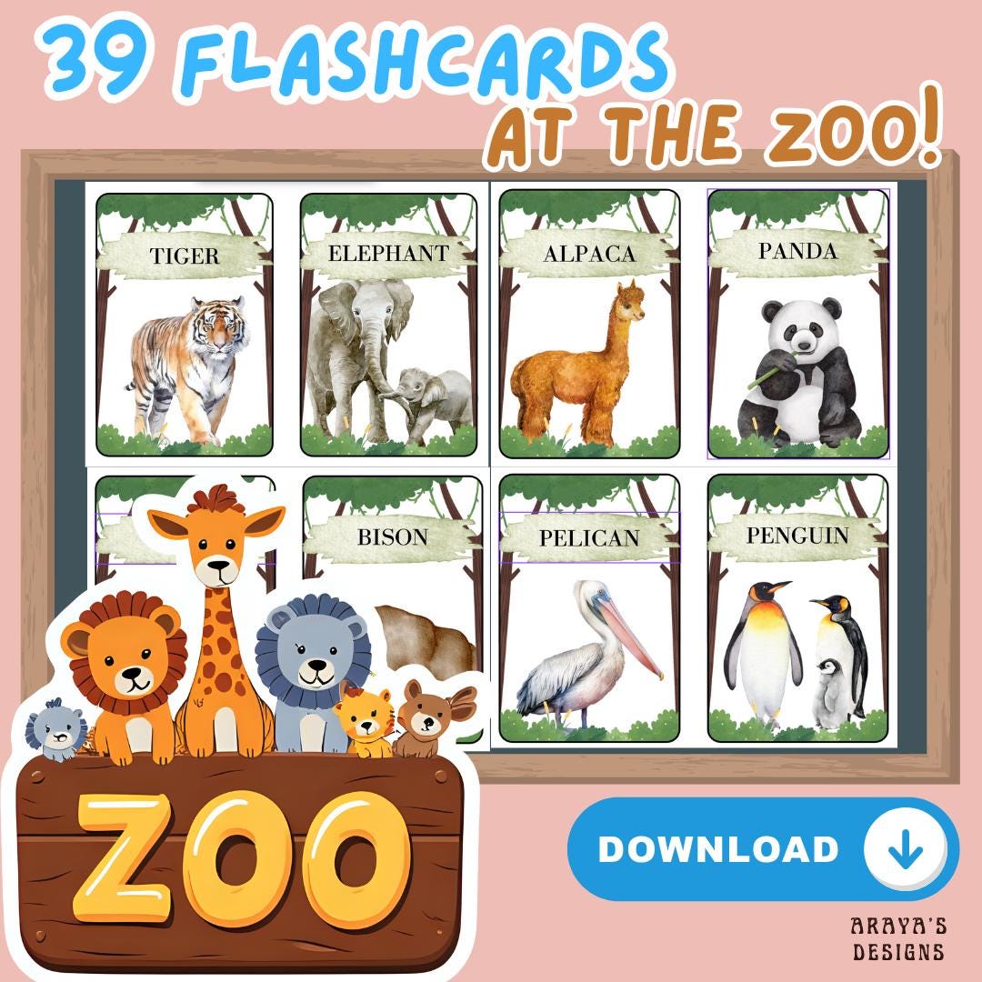 39 AT the Zoo Flashcards I Printable Flashcards I Flashcards PDF - Etsy