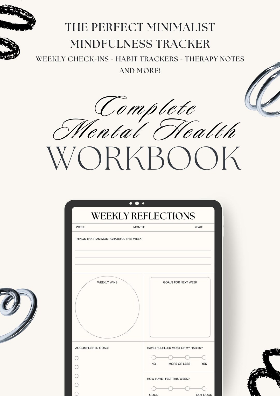 Mental Health Tracker Printable Minimalist Self-care Journal PDF Daily ...