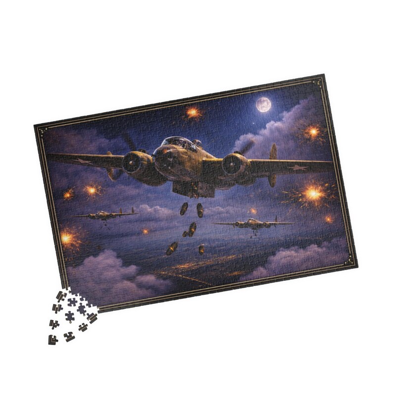Night Bombing Run Puzzle B-25 Bombers in Formation, WWII Aviation Art ...