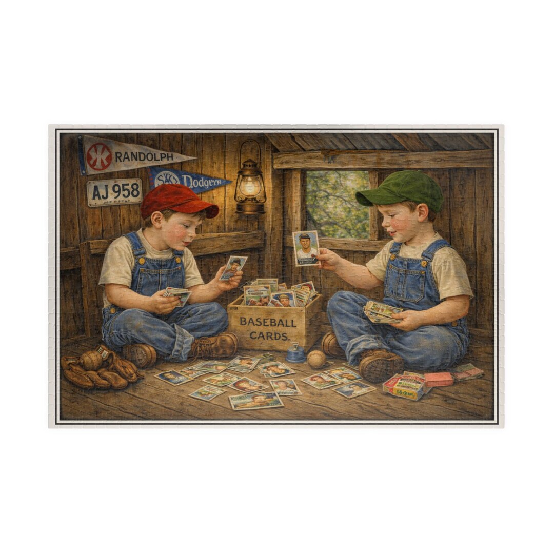 Boys Trading Baseball Cards 1014 Piece Jigsaw Puzzle, Nostalgic ...