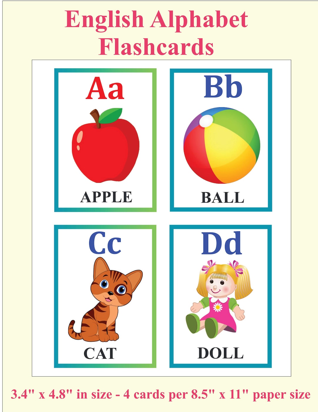 English Alphabet Flashcards | Printable ABC Cards (digital Download) - Etsy