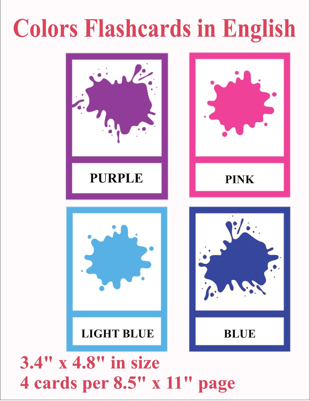 English Colors Flashcards – Printable Learning Tool (PDF) - Etsy