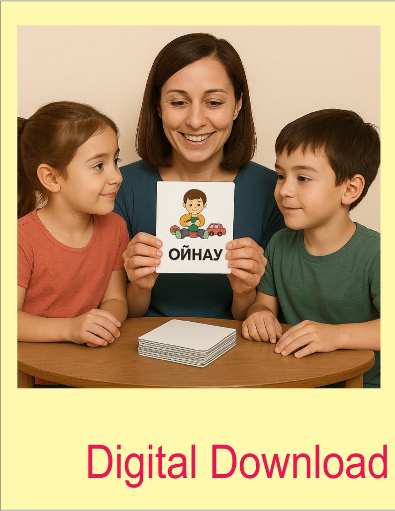 Kazakh Action Verbs Flashcards for Kids | 24 Printable Cards | Learn ...