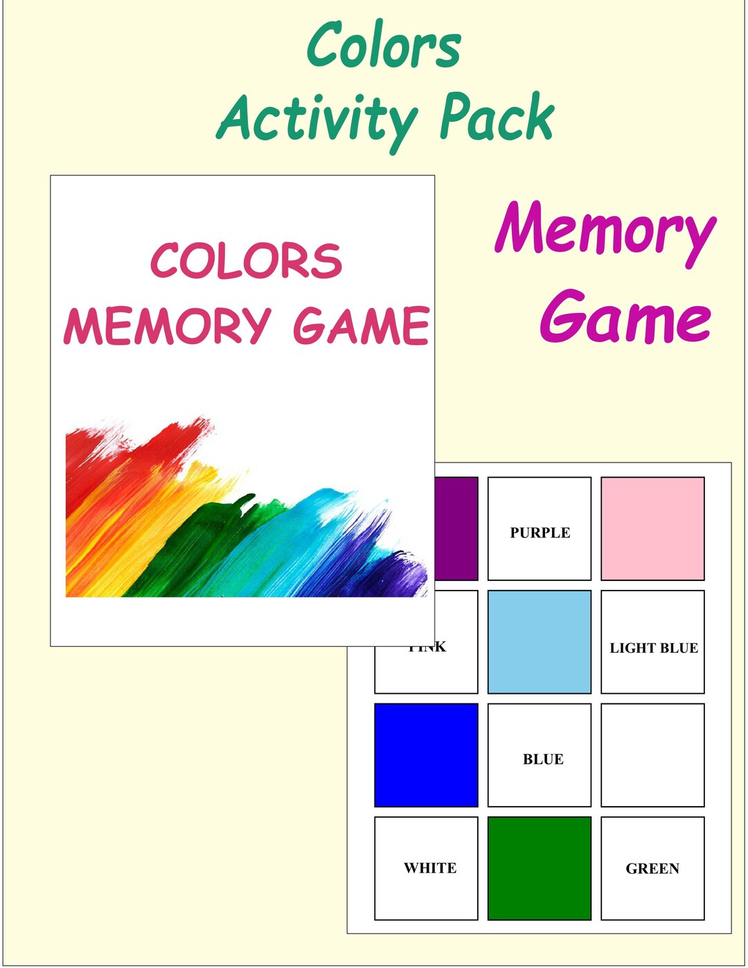 Colors Activity Pack – Coloring Pages, Word Search, Memory Game (PDF ...