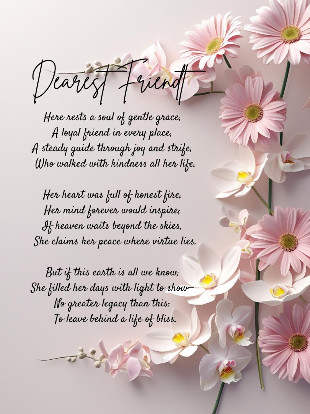 Personalized Friend Funeral Poem – Customizable Sympathy Gift, Loss of ...