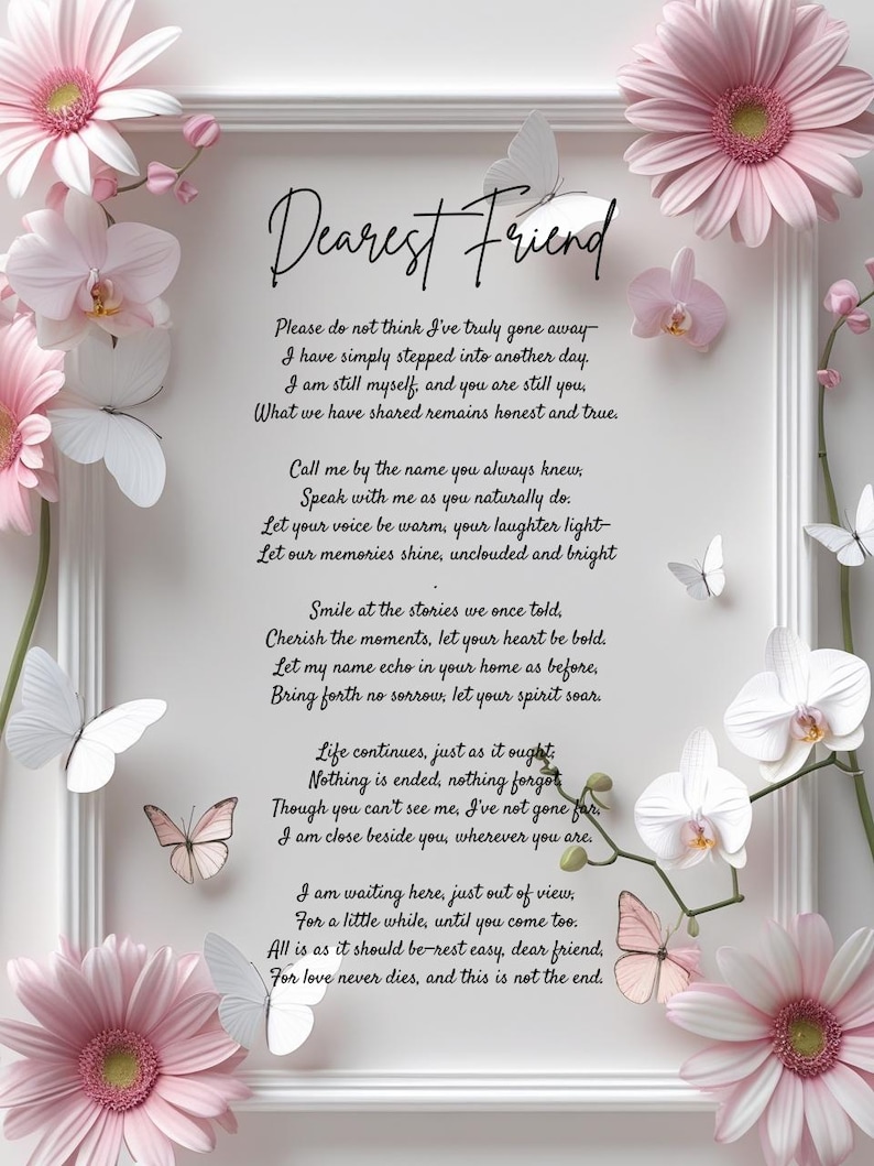 Personalized Friend Funeral Poem – Customizable Sympathy Gift, Loss of ...