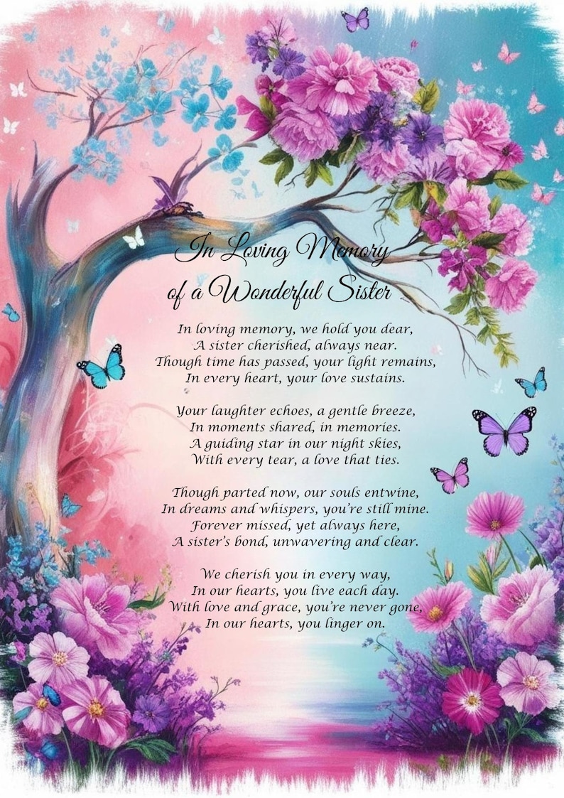 Memorial Poem for Sister – Loss of Sister Sympathy Gift • Remembrance ...