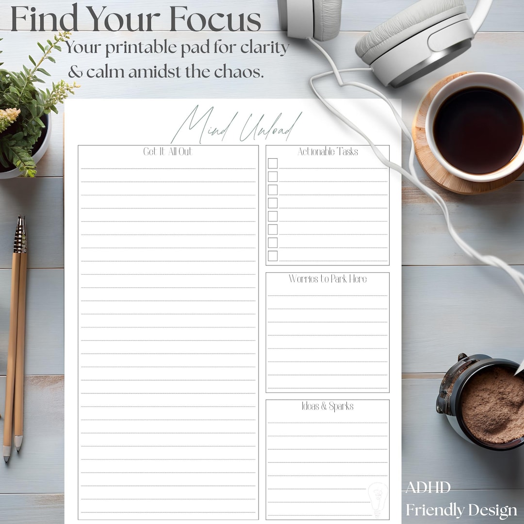 Brain Dump Template for ADHD, Anxiety Relief Worksheet, Overwhelmed ...