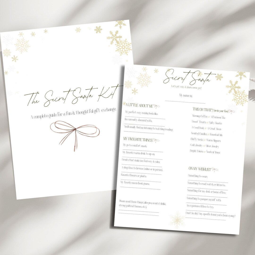 Secret Santa Questionnaire Printable, Gift Exchange Form, Work ...
