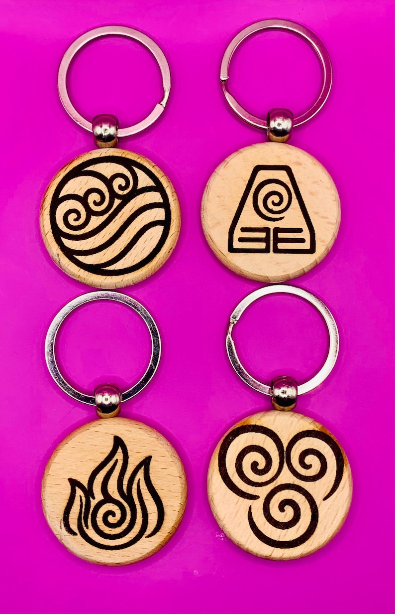 Elemental Keychain Set – Water Earth Fire Air Symbols – Personalized ...