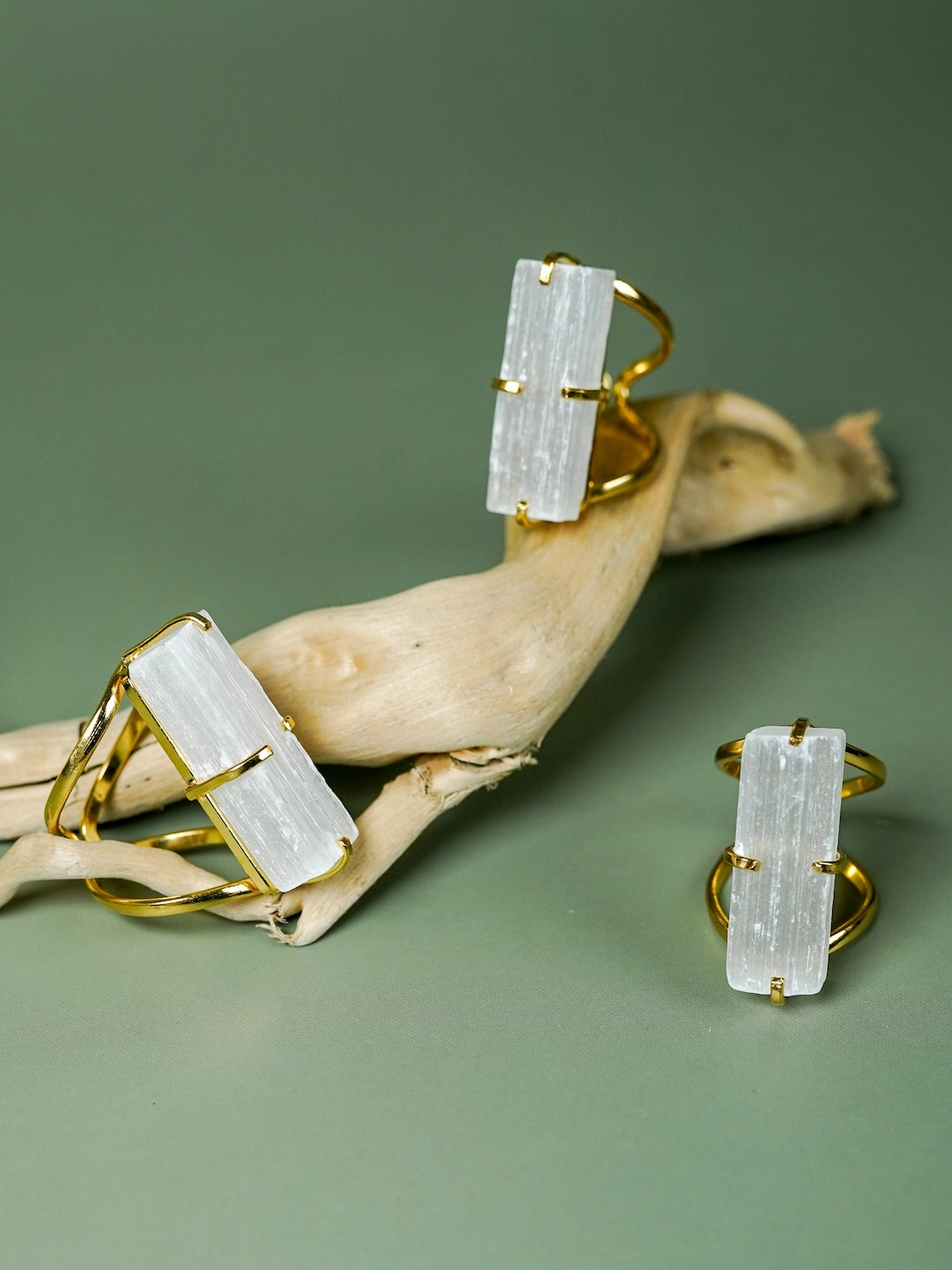 Gold Selenite Crystal Ring: Adjustable Statement Ring - Etsy