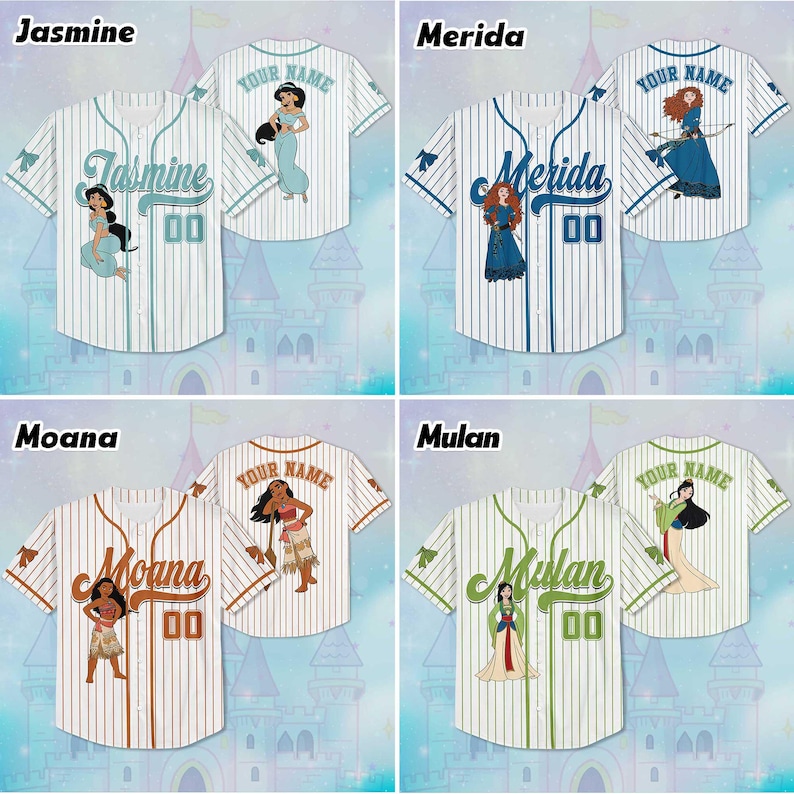 Custom Disney Princess Characters Baseball Jersey, Personalized Disney ...