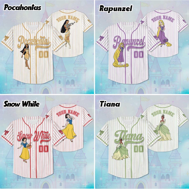 Custom Disney Princess Characters Baseball Jersey, Personalized Disney ...