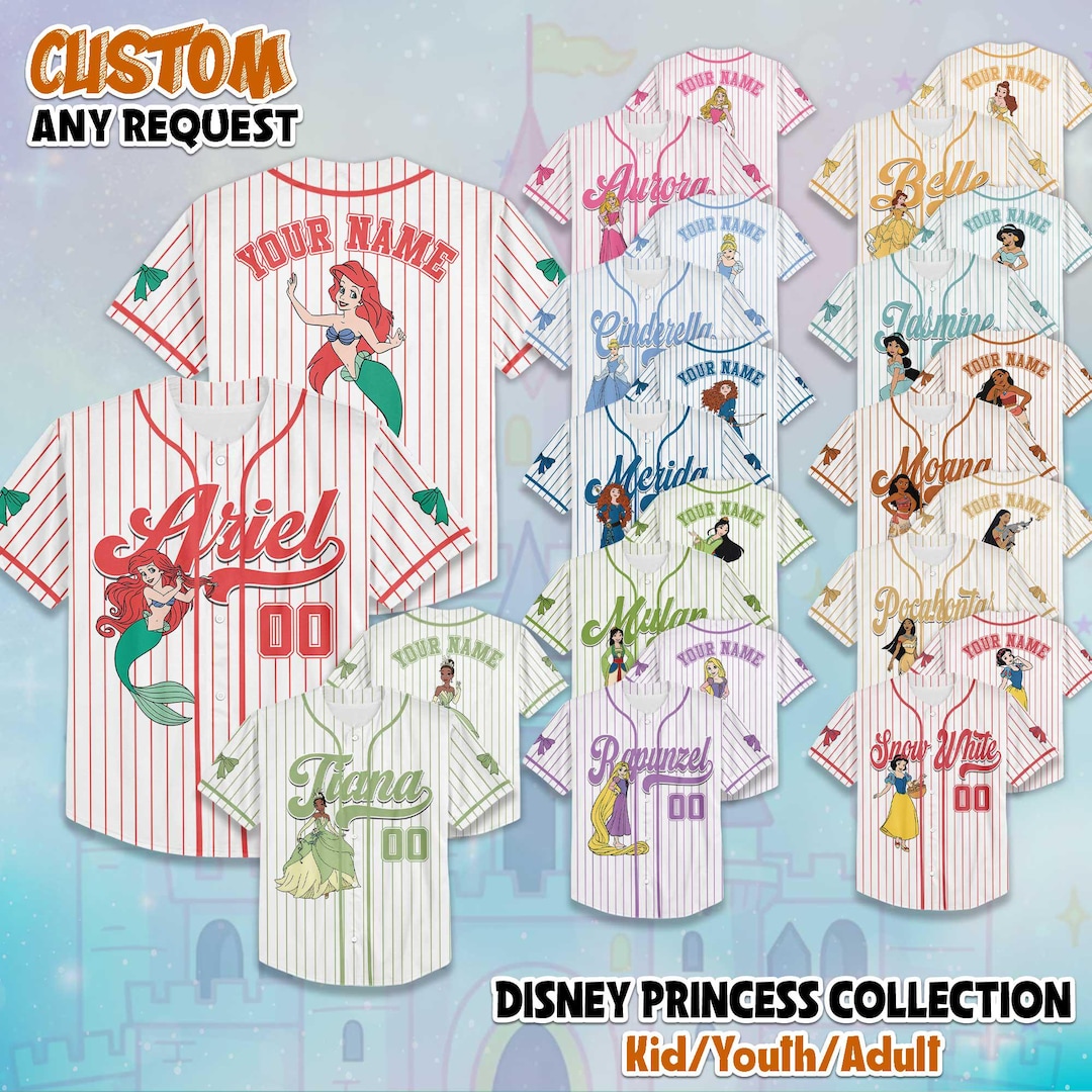 Custom Disney Princess Characters Baseball Jersey, Personalized Disney ...