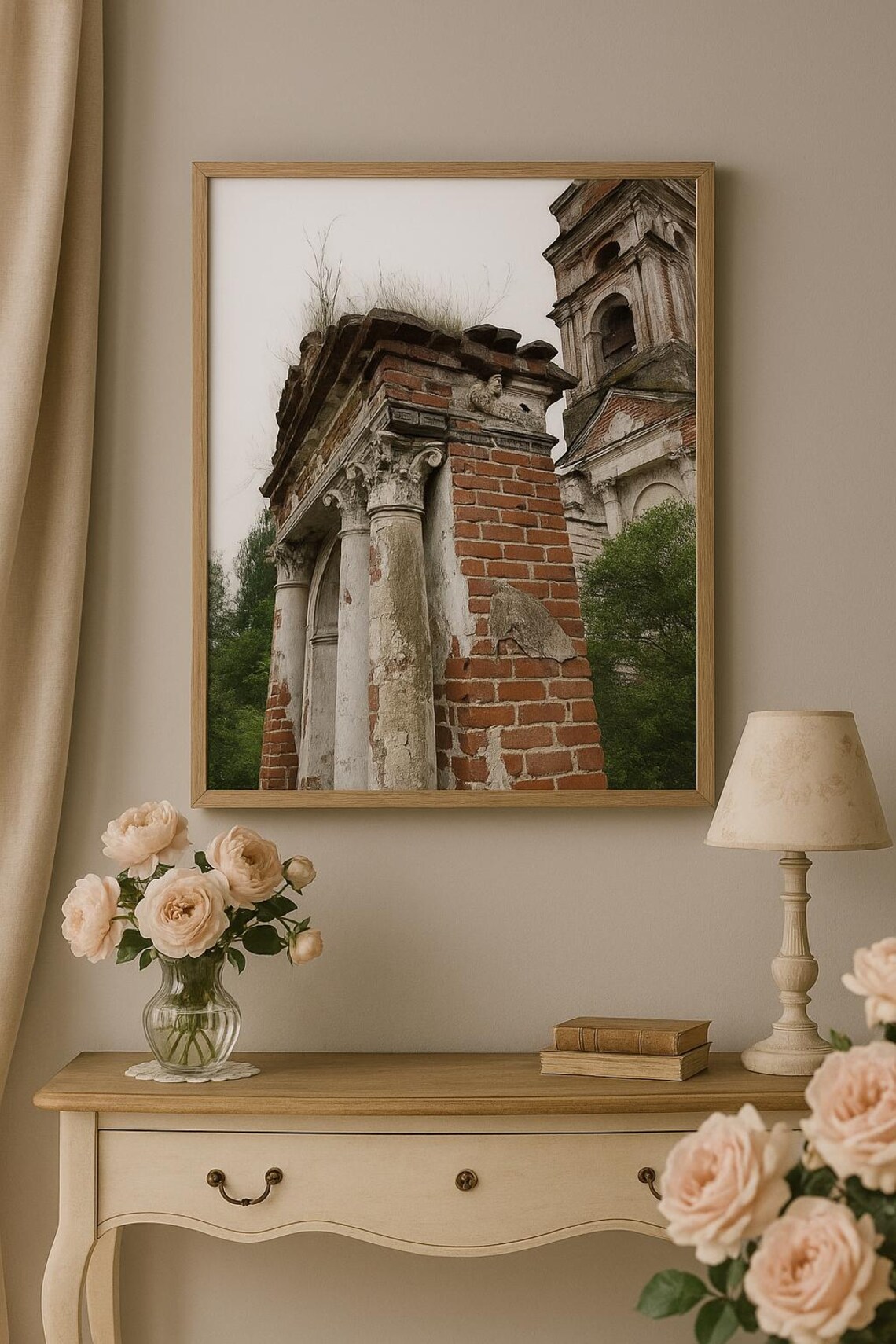 Weathered Glory: Crumbling Brick Chapel With Angel Relief - Etsy