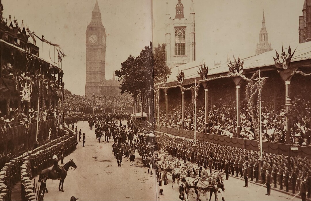 Victorian London Parade With Big Ben – Sepia Vintage Photograph Print ...