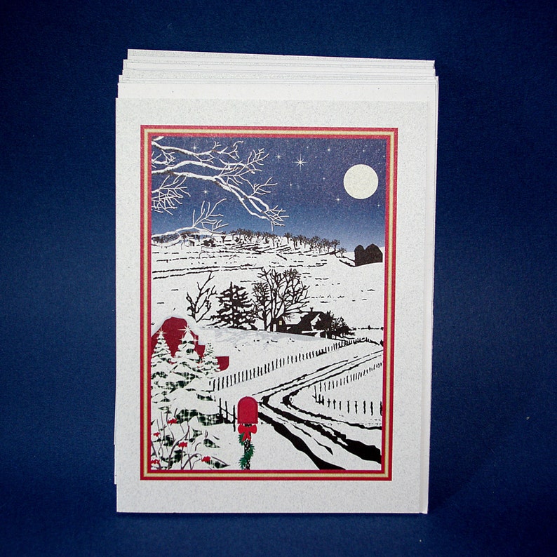TEN Christmas Cards Winter Farm Scene Country Christmas - Etsy