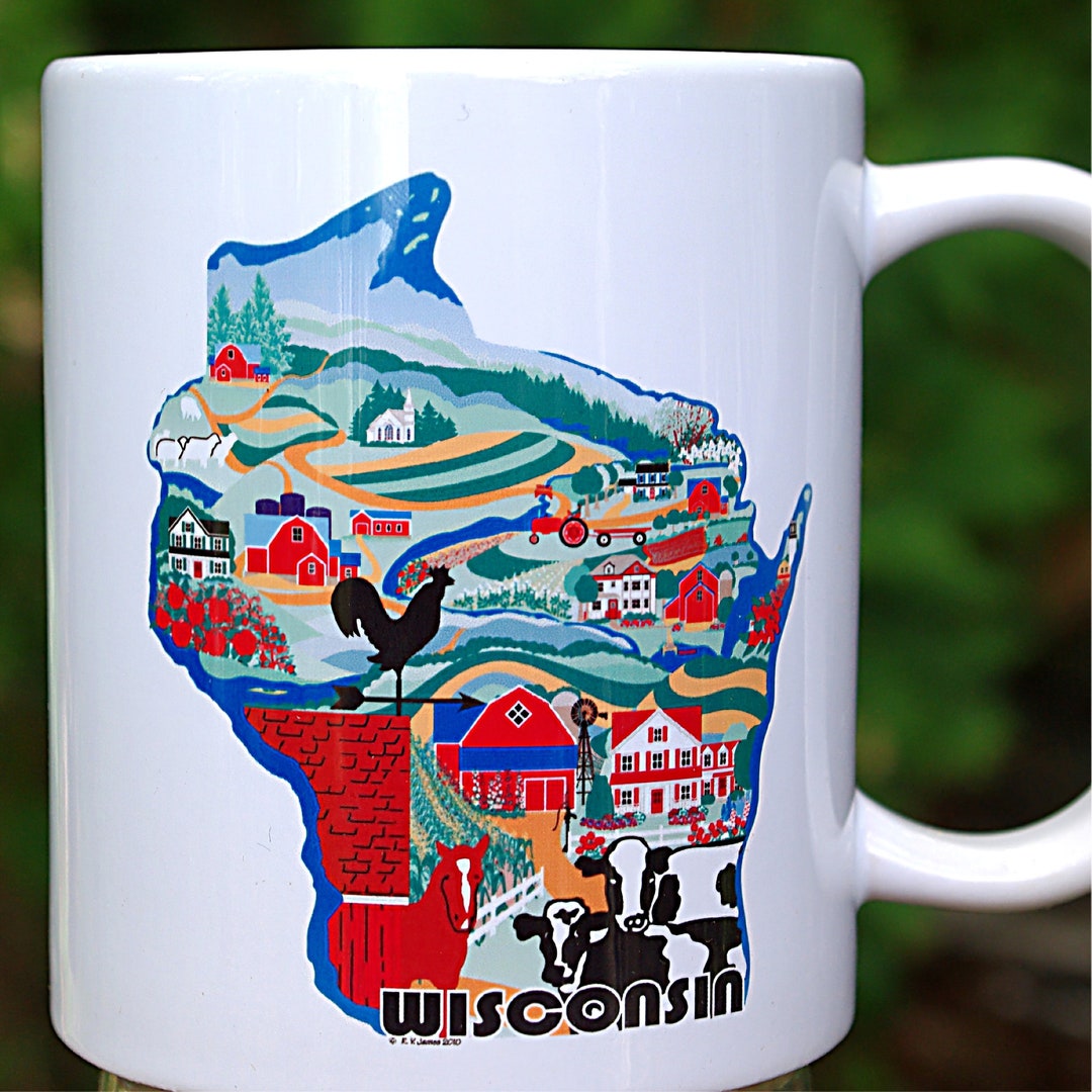 Wisconsin Country Sampler Ceramic Coffee Mug, Dairy State Gift - Etsy