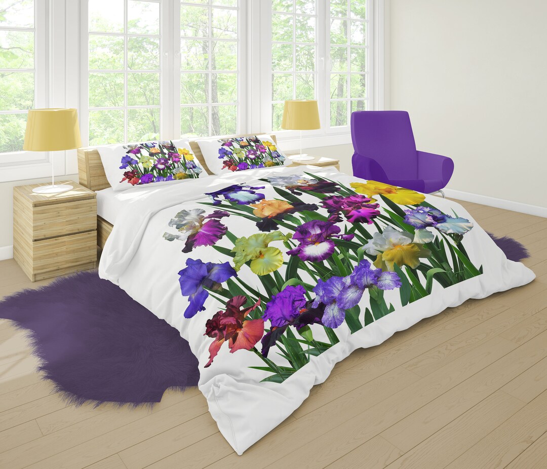 Floral Iris Garden Comforter, Bedroom Bedding Decor - Etsy
