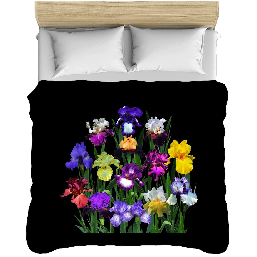 Iris Garden Comforter, on Black, Floral Bedroom Decor, Bedding, German ...