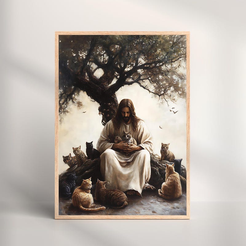 Jesus With Cats - Etsy
