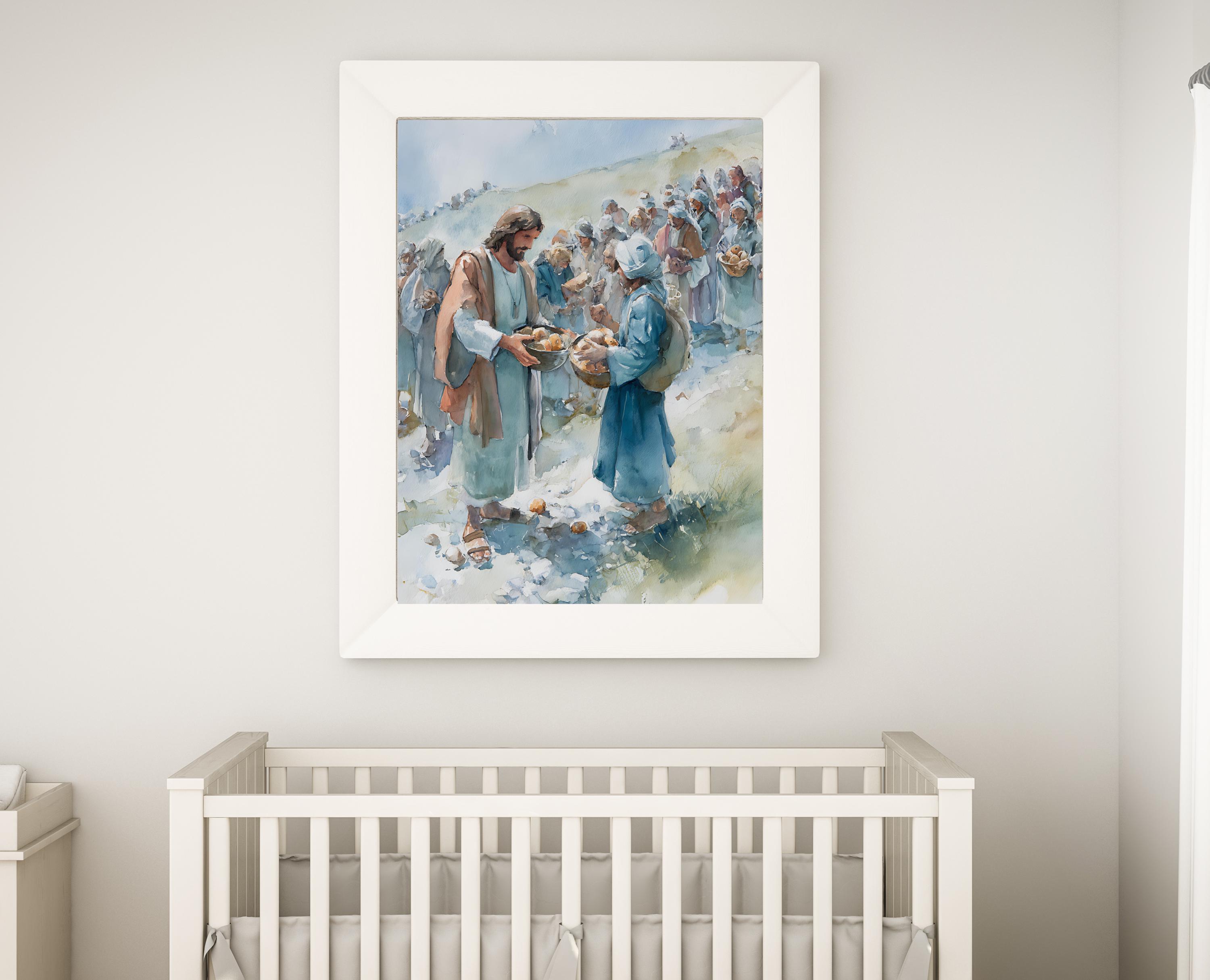 Jesus Feeding 5000 Print: Bible Story Christian Wall Art (digital ...