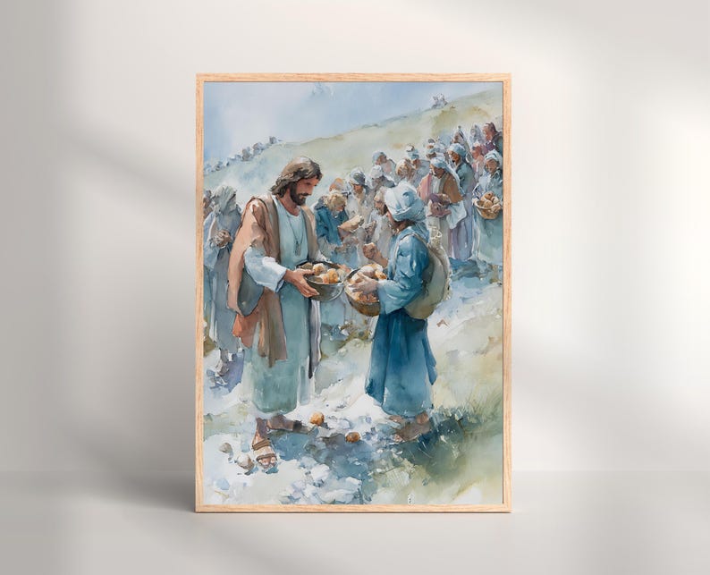 Jesus Feeding 5000 Print: Bible Story Christian Wall Art (digital ...