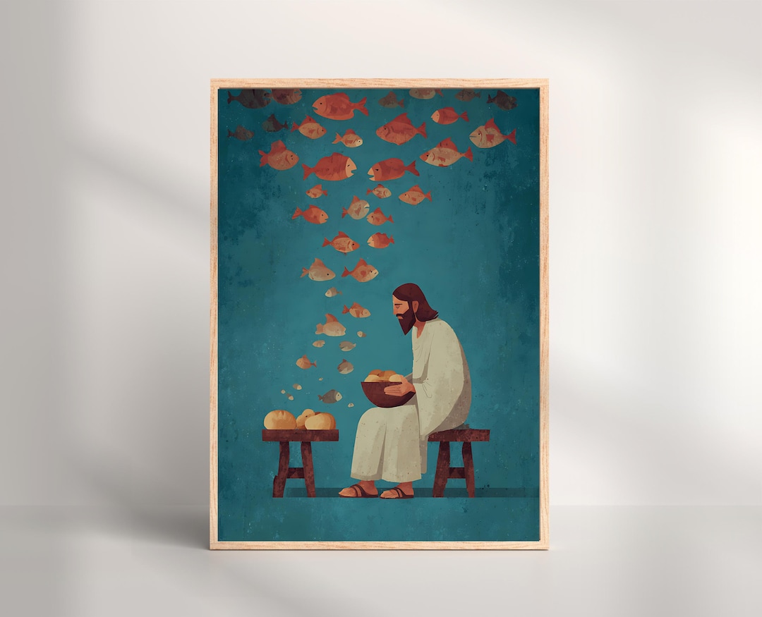 Jesus Feeding 5000 Print: Bible Story Christian Wall Art (digital ...