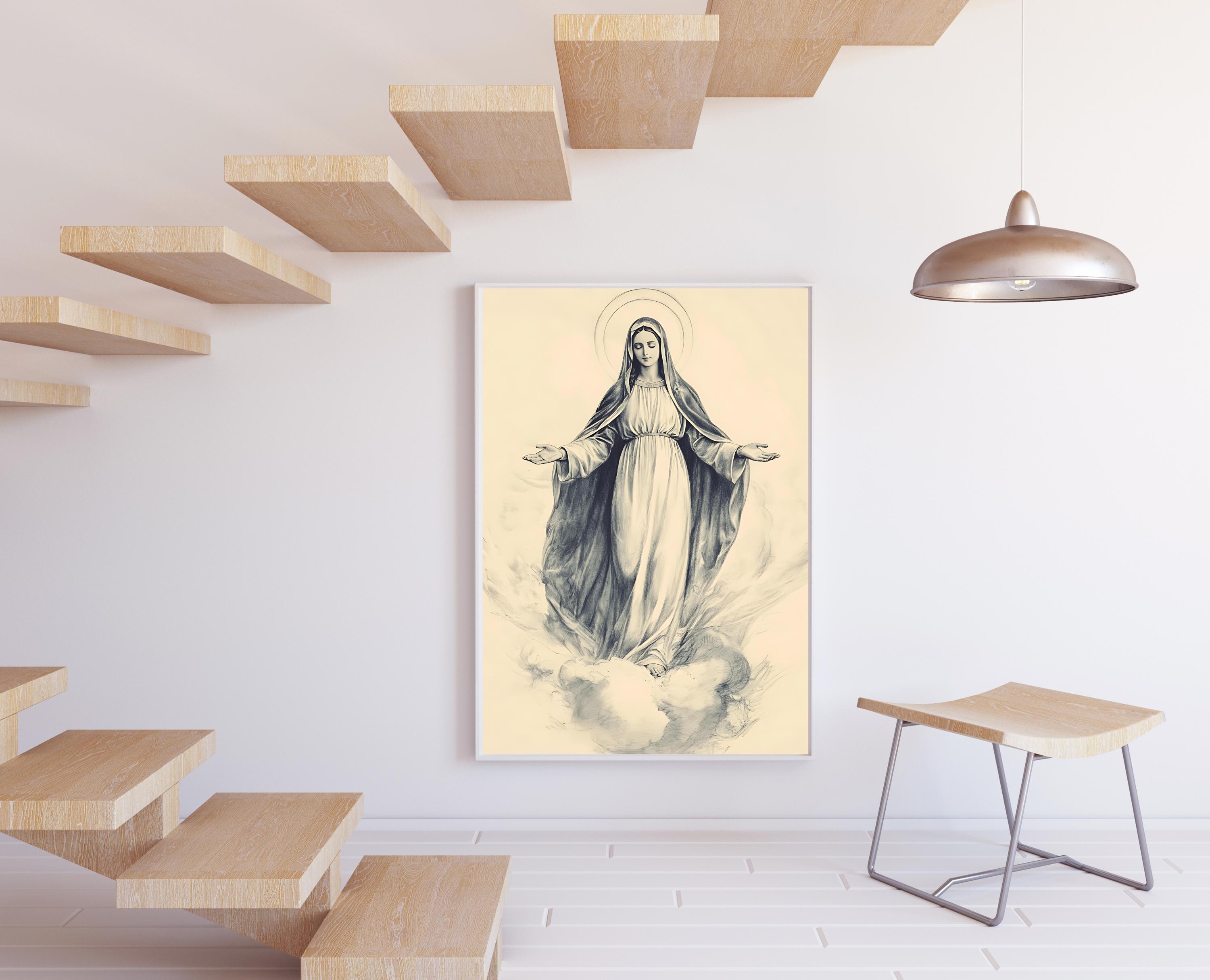 Our Lady of Grace Sketch Print, Catholic Wall Art (digital Download) - Etsy