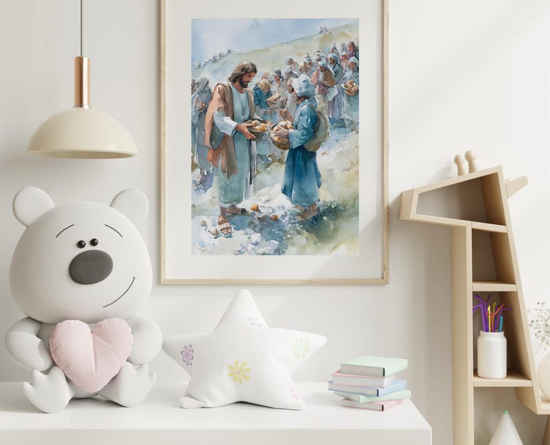 Jesus Feeding 5000 Print: Bible Story Christian Wall Art (digital ...