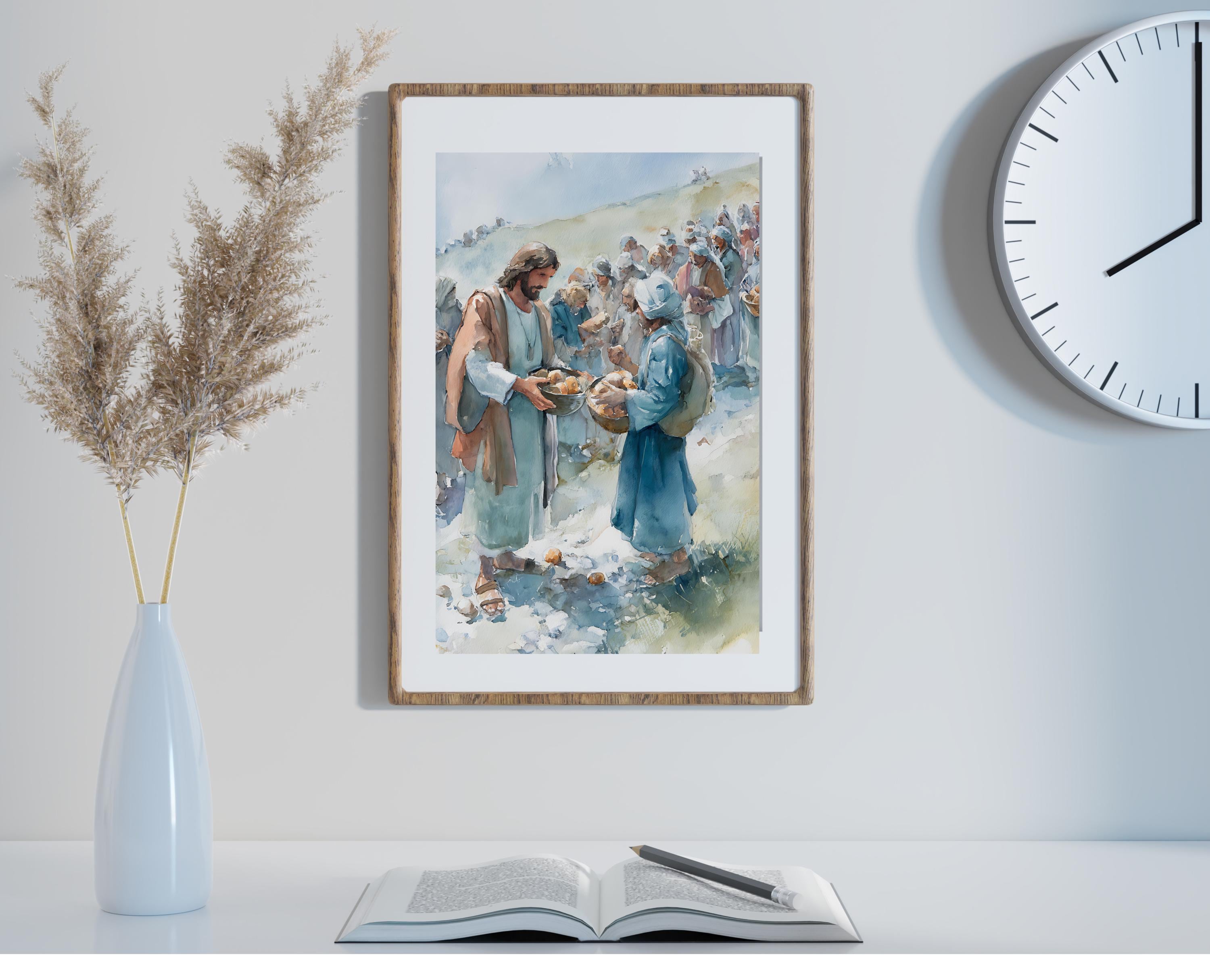 Jesus Feeding 5000 Print: Bible Story Christian Wall Art (digital ...