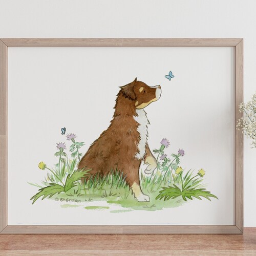 Australian Shepherd Art Red Tri Aussie Print Aussie Gift | Etsy