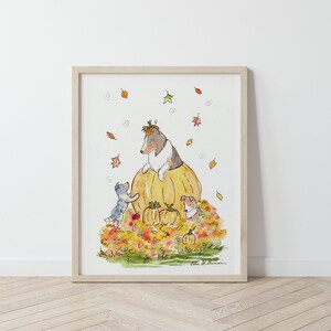 Sheltie Art Fall Dog Decor Fall Pumpkin Patch Print Dog - Etsy