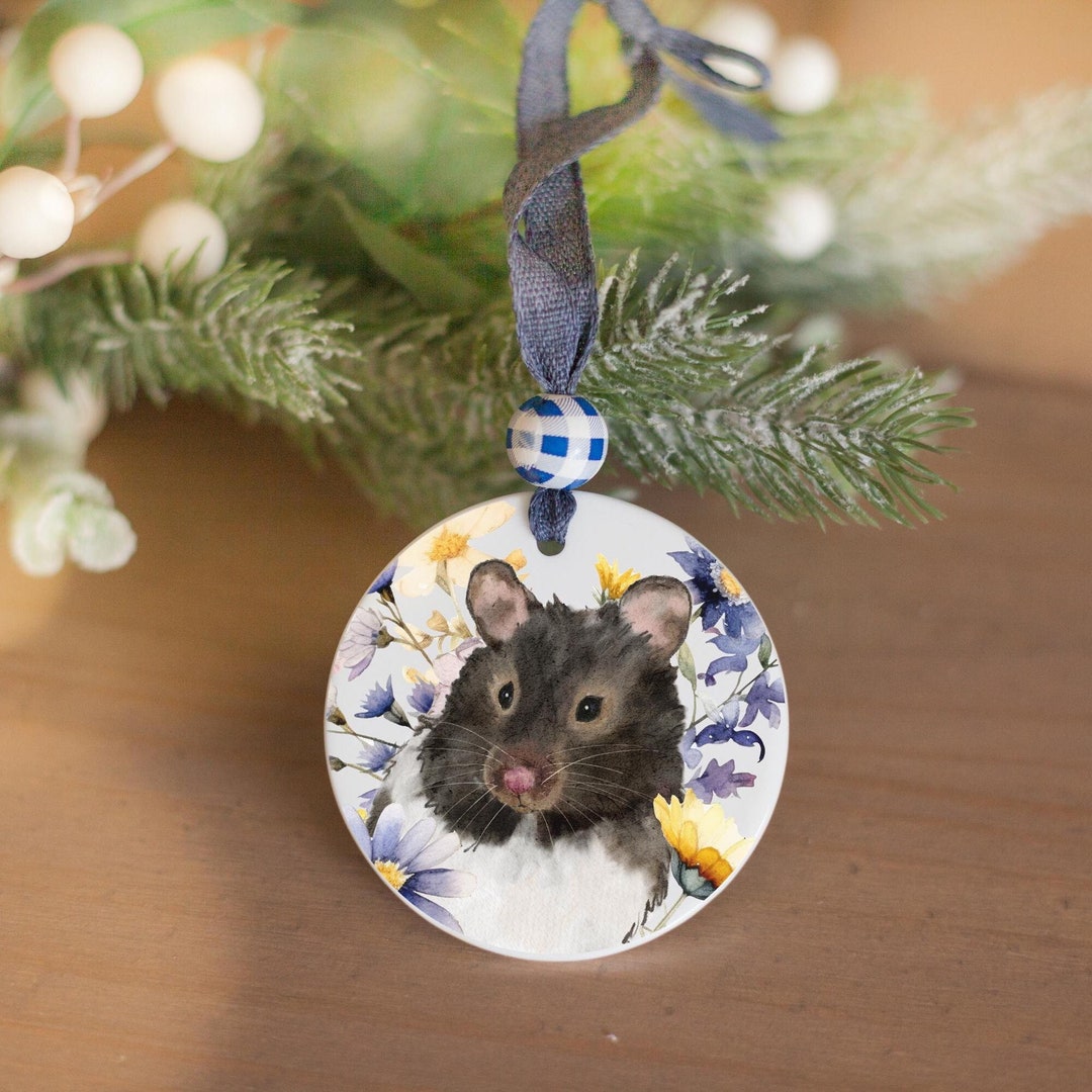 Personalized Hamster Ornament, Black and White Syrian Hamster, Hamster ...