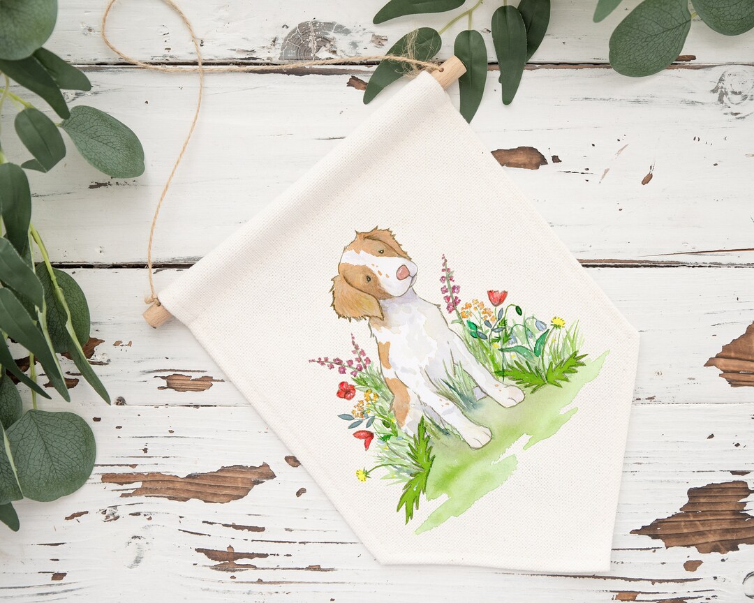 Brittany Spaniel Pennant Banner, Cotton Spaniel Nursery Pennant ...