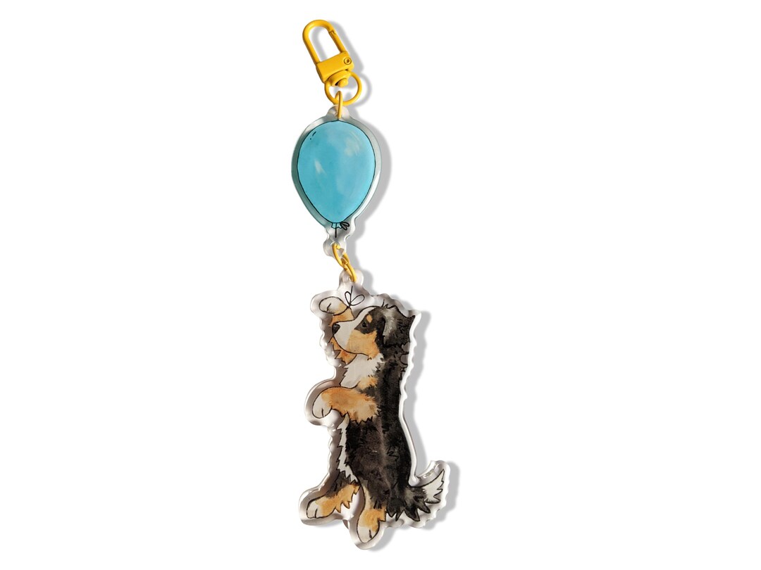 Acrylic Bernese Keychain, Bernese With Balloon, Gift for Bernese Lover ...