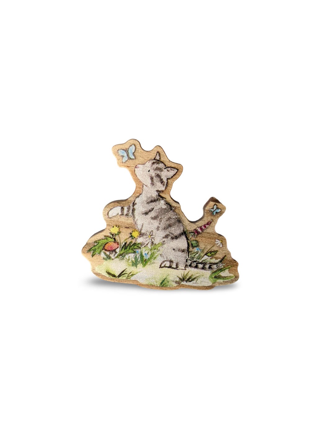 Wooden Tabby Cat Pin, Cat Lover Gift, Gray Tabby Cat, Cat Mom Gift, Cat ...