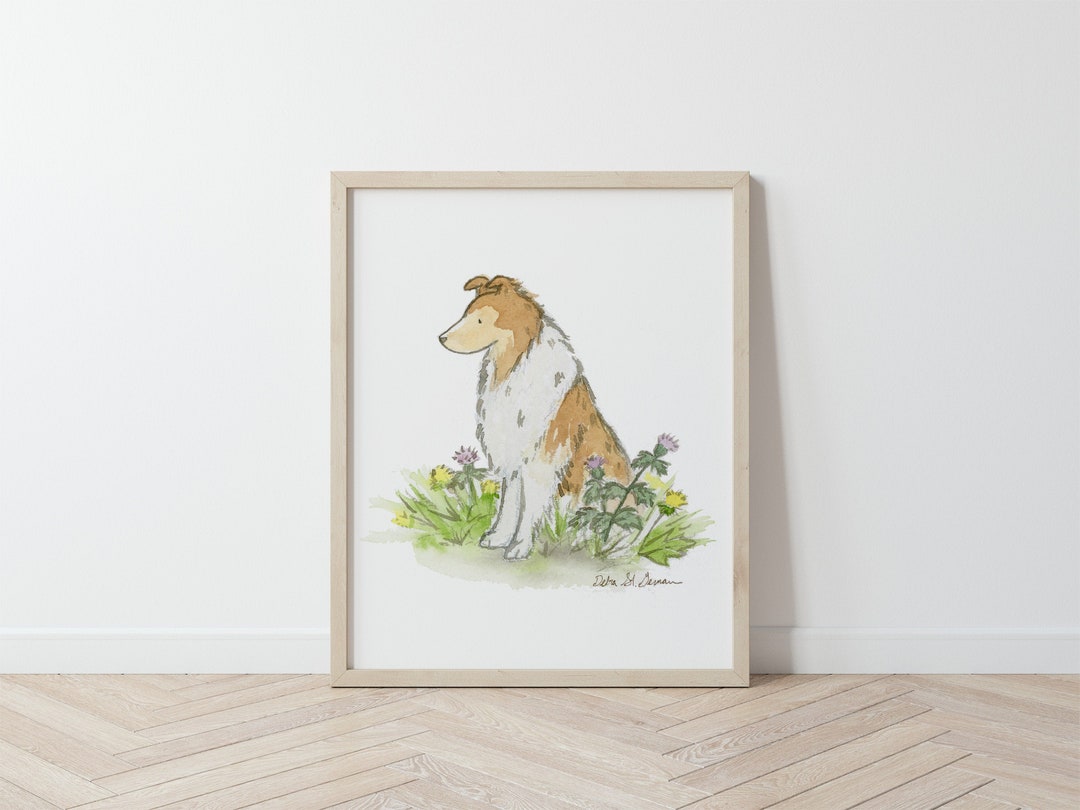 Collie Art Print, Collie Painting, Collie Gift, Rough Collie Art ...