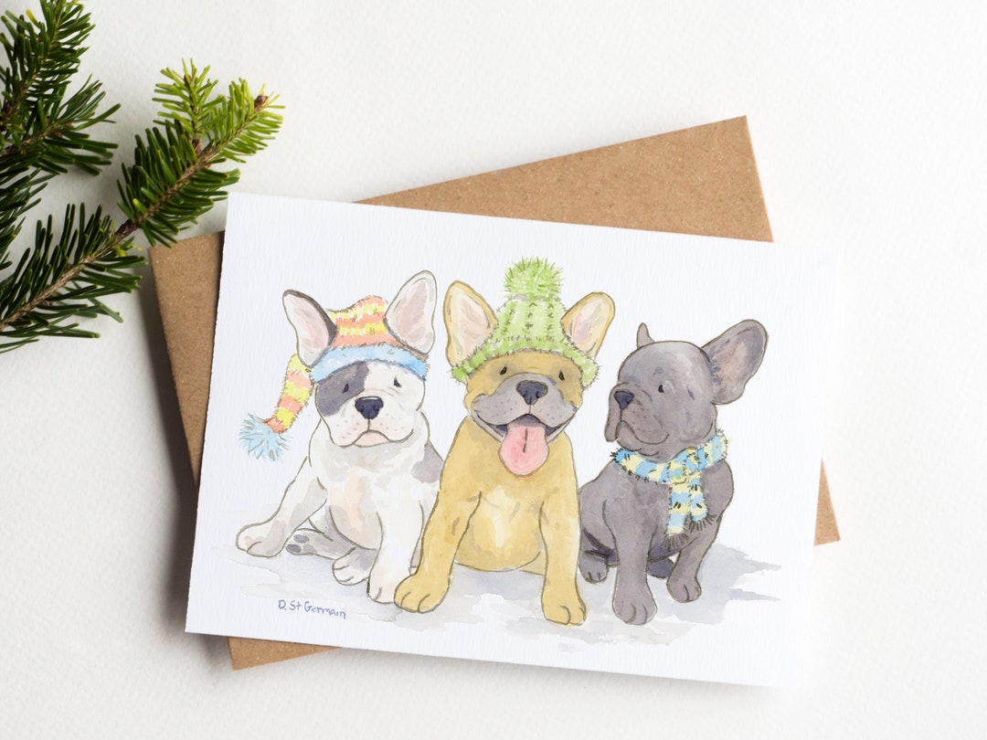 French Bulldog Christmas Card Set, Frenchie Holiday Card, Cute Frenchie ...
