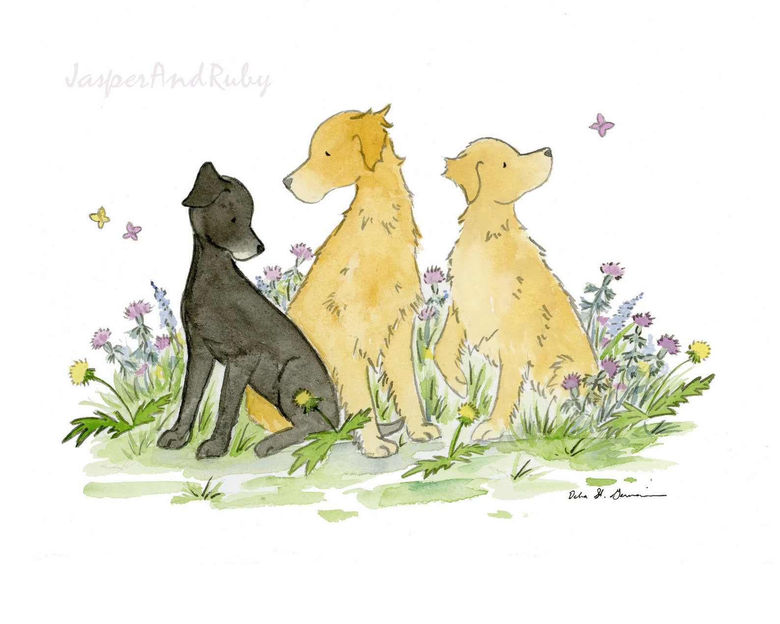 Golden Retriever Art Black Lab Art Pet Portrait Labrador - Etsy