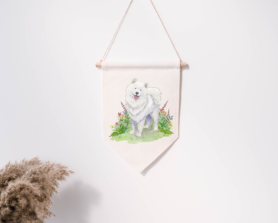 Samoyed Pennant Banner, Cotton Samoyed Nursery Pennant, Samoyed Banner ...